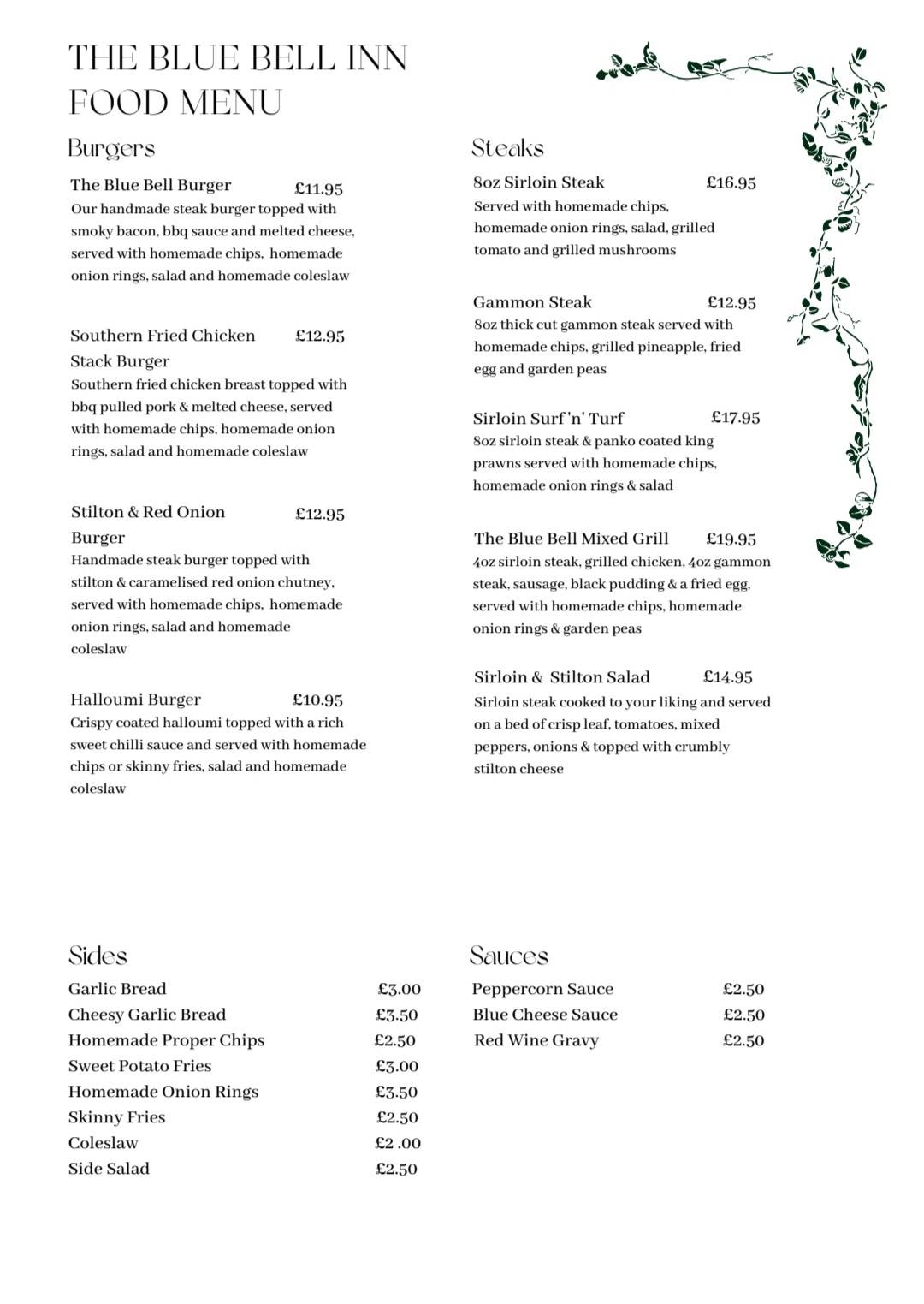 Menu at The Blue Bell Ranskill pub & bar, Ranskill