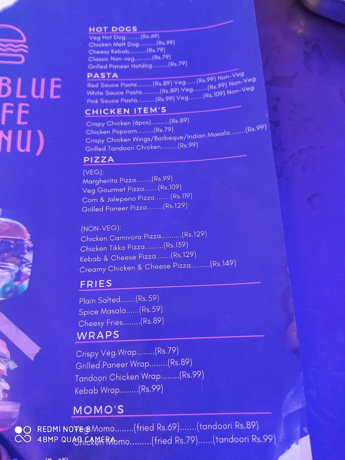 Menu at The Blue Cafe, Siliguri