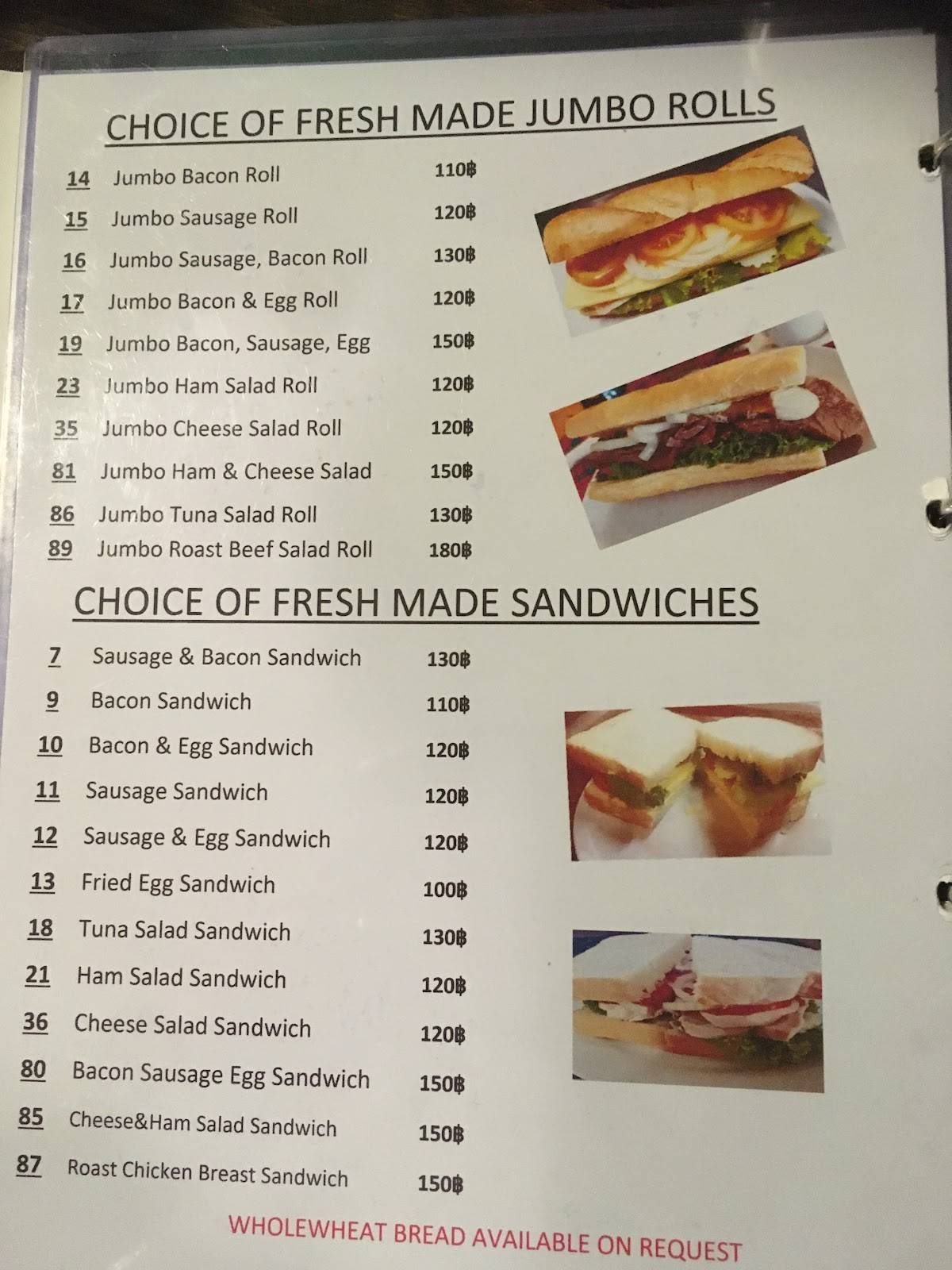 Menu at The Caddy Shack restaurant, Pattaya City