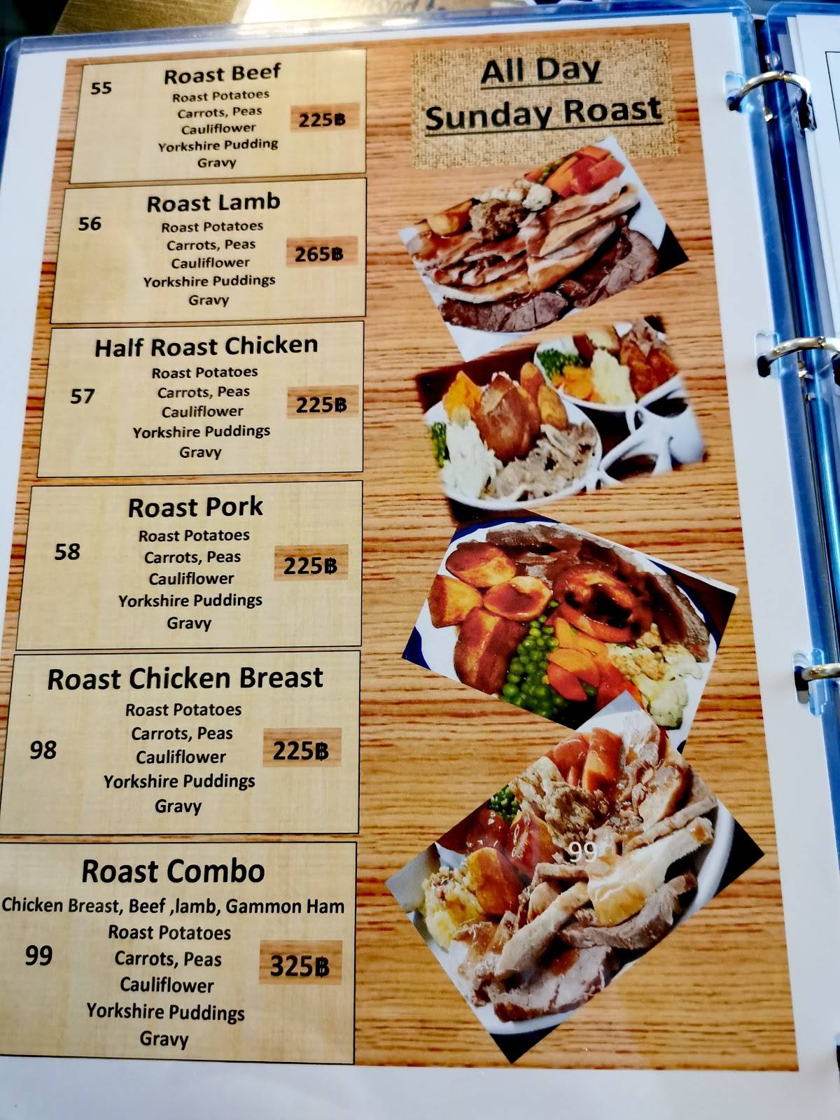 Menu at The Caddy Shack restaurant, Pattaya City