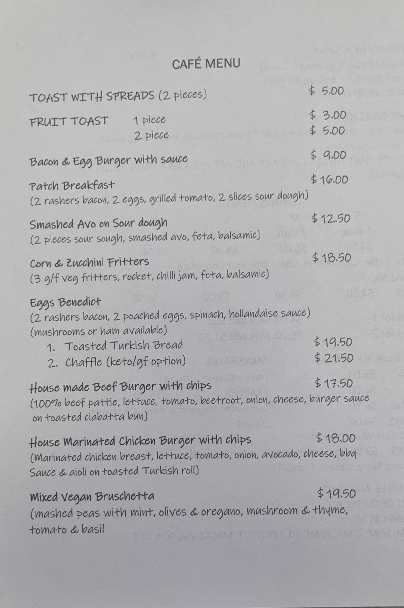 Menu at The Coffee Patch on Hasking cafe, Caboolture