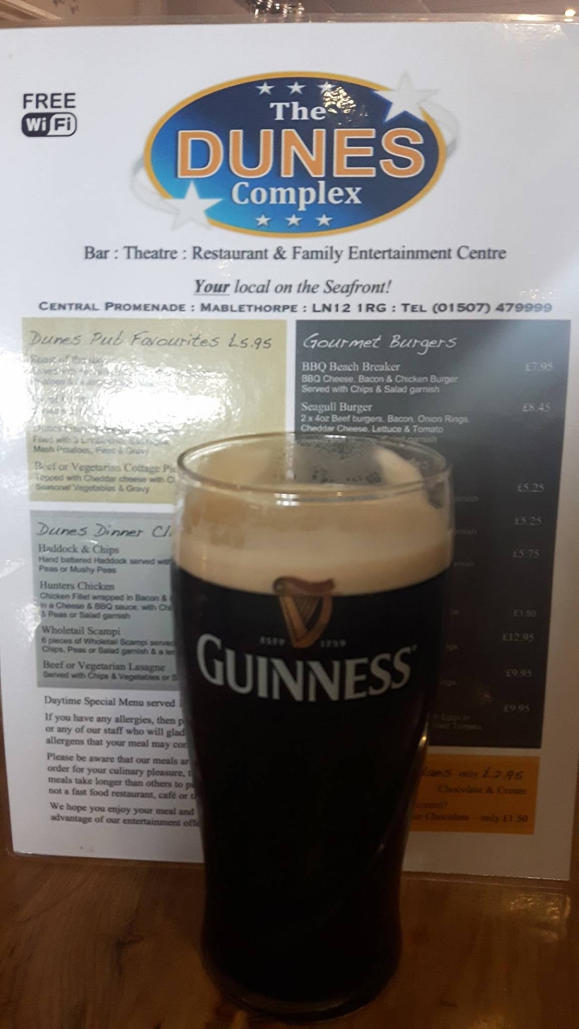 Menu at The Dunes complex pub & bar, Mablethorpe