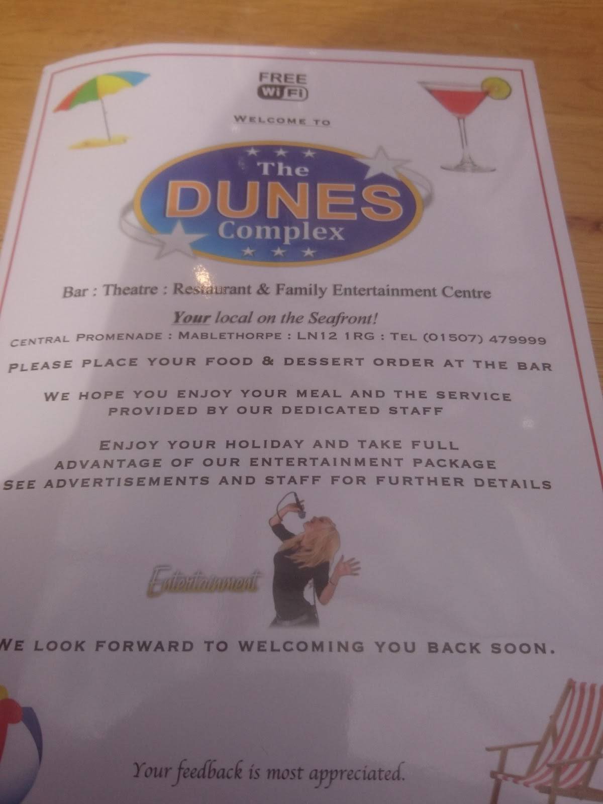 Menu at The Dunes complex pub & bar, Mablethorpe
