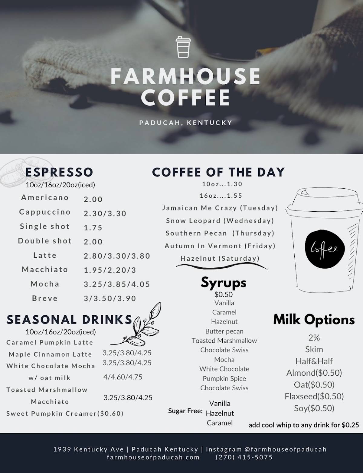 Menu at The Farmhouse Coffee and Gift Shop, Paducah