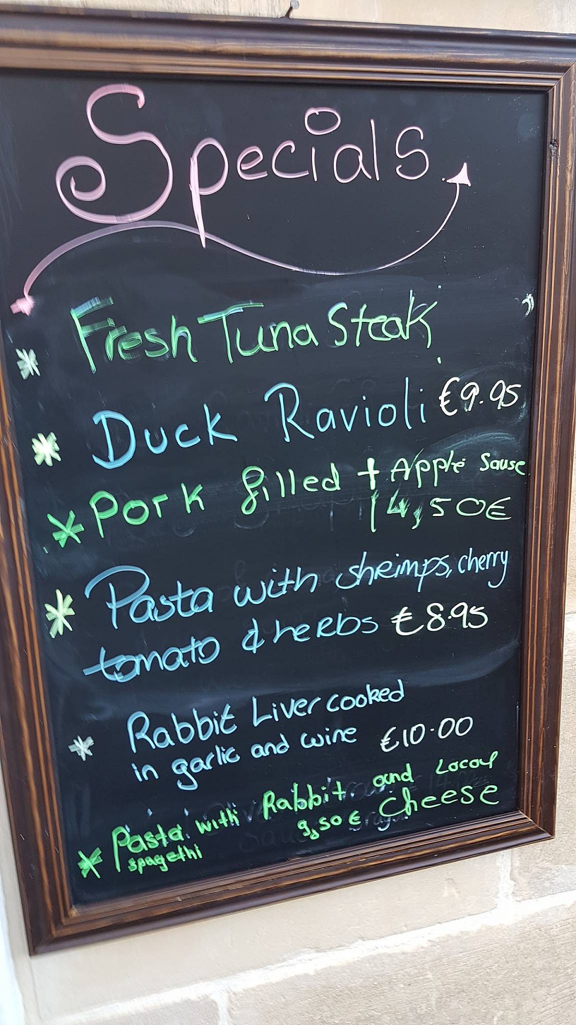 Menu at The Fat Rabbit restaurant, Nadur