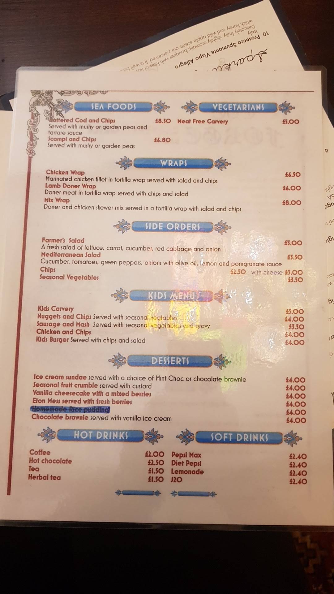 Menu at The Forge restaurant, Waltham Chase