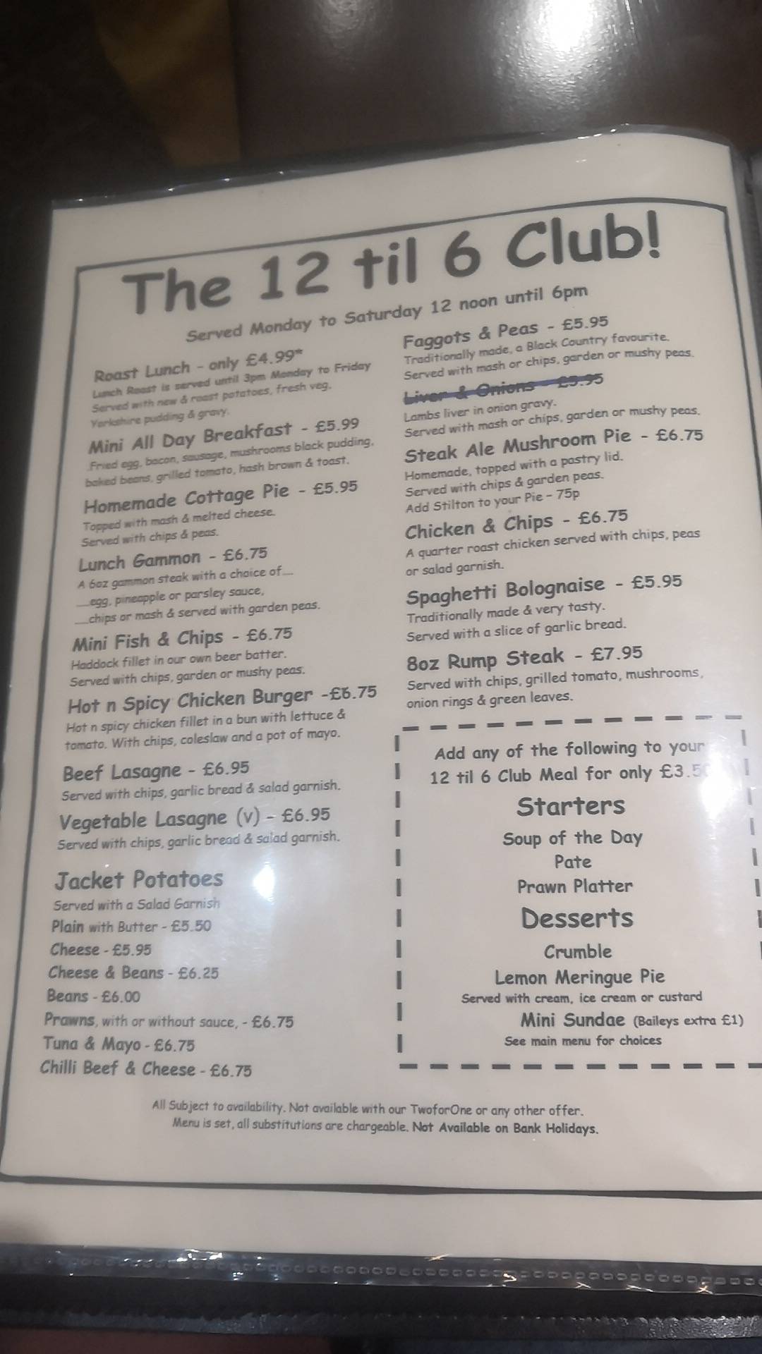 Menu at The Fox at Shipley pub & bar, Wolverhampton, Bridgnorth Rd