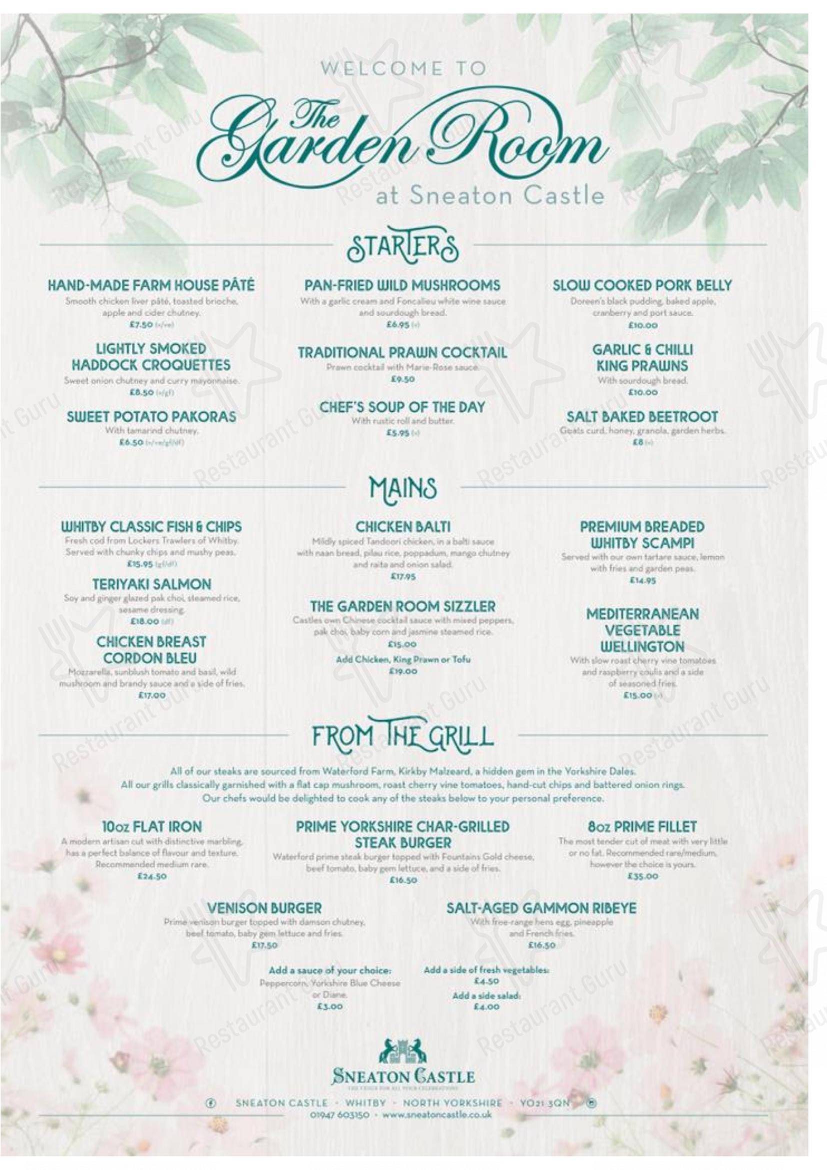 Menu at Sneaton Castle cafe, Whitby