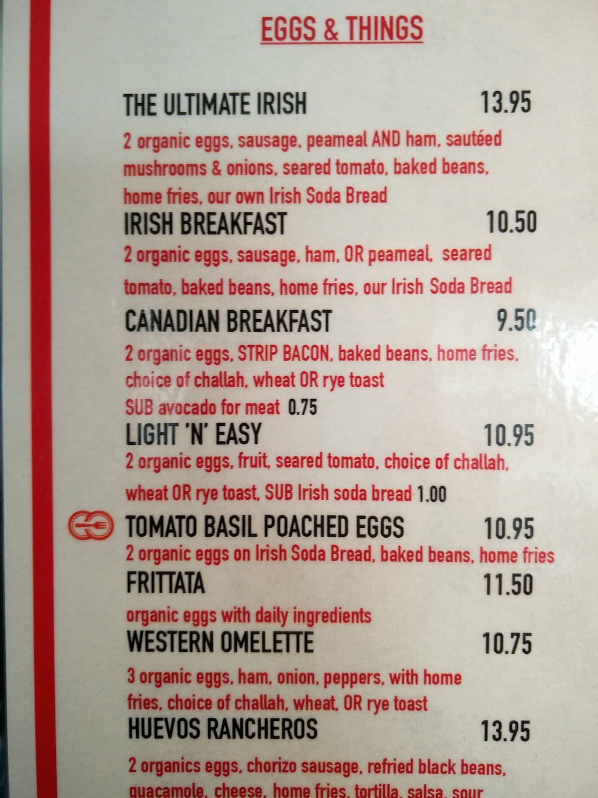 Menu at The George Street Diner restaurant, Toronto