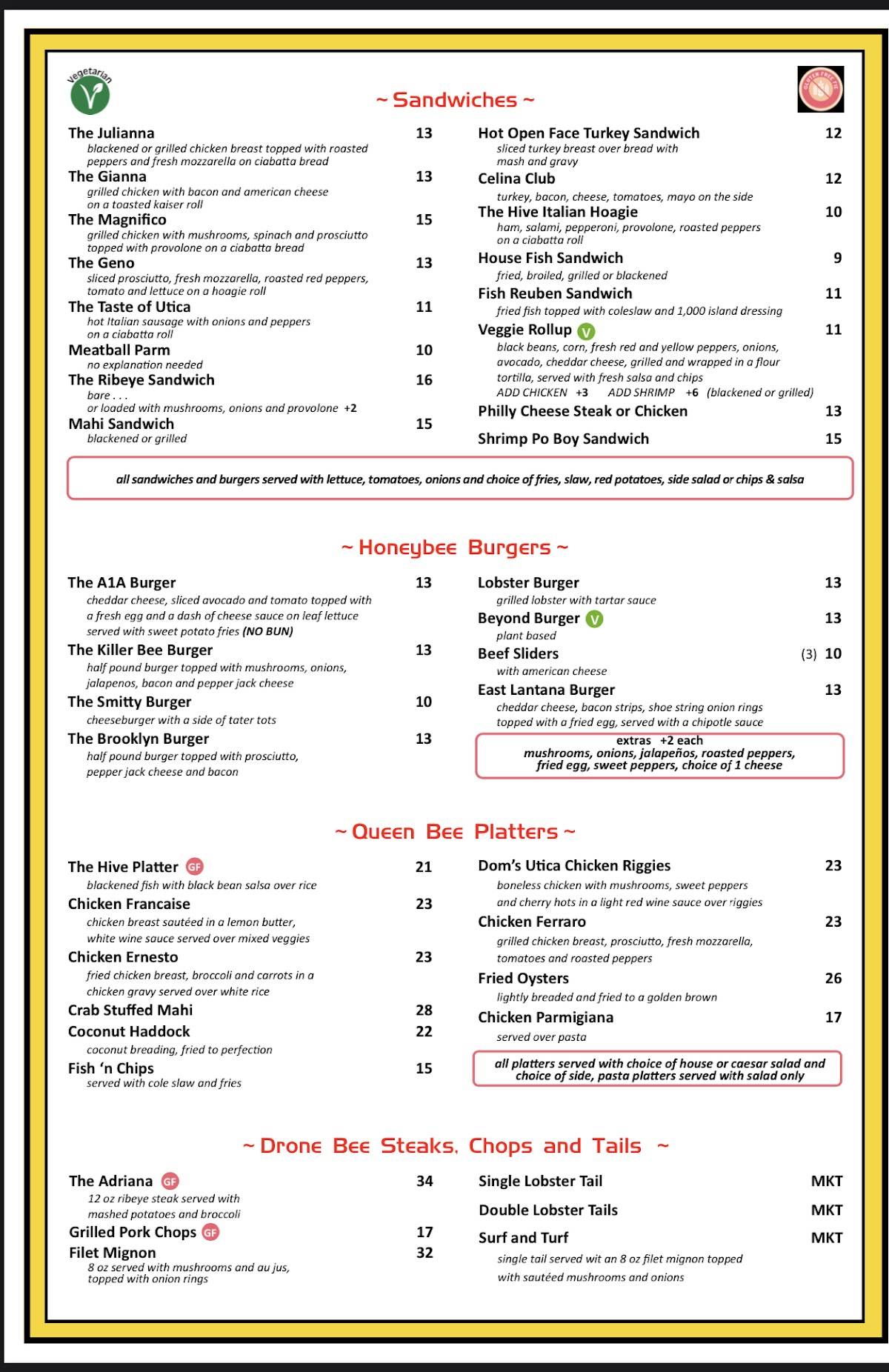 Menu at The Hive Waterfront Restaurant & Tiki, Lantana