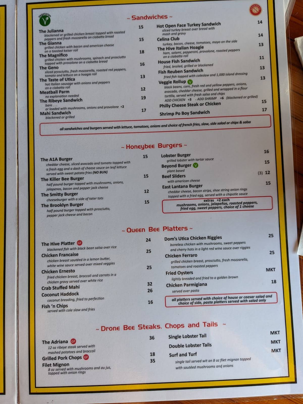Menu at The Hive Waterfront Restaurant & Tiki, Lantana