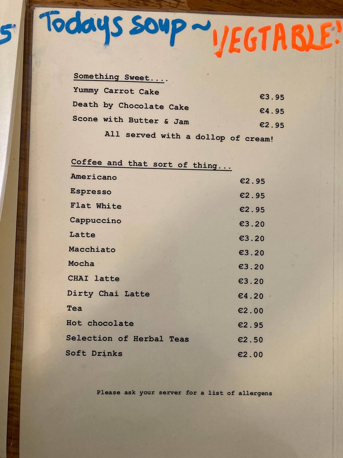 Menu at The Hungry Hiker Cafe, Letterfrack