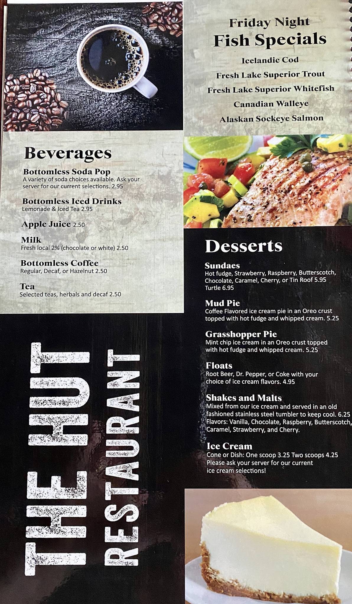 Menu at The Hut Restaurant, Calumet Township, Wolverine St #41
