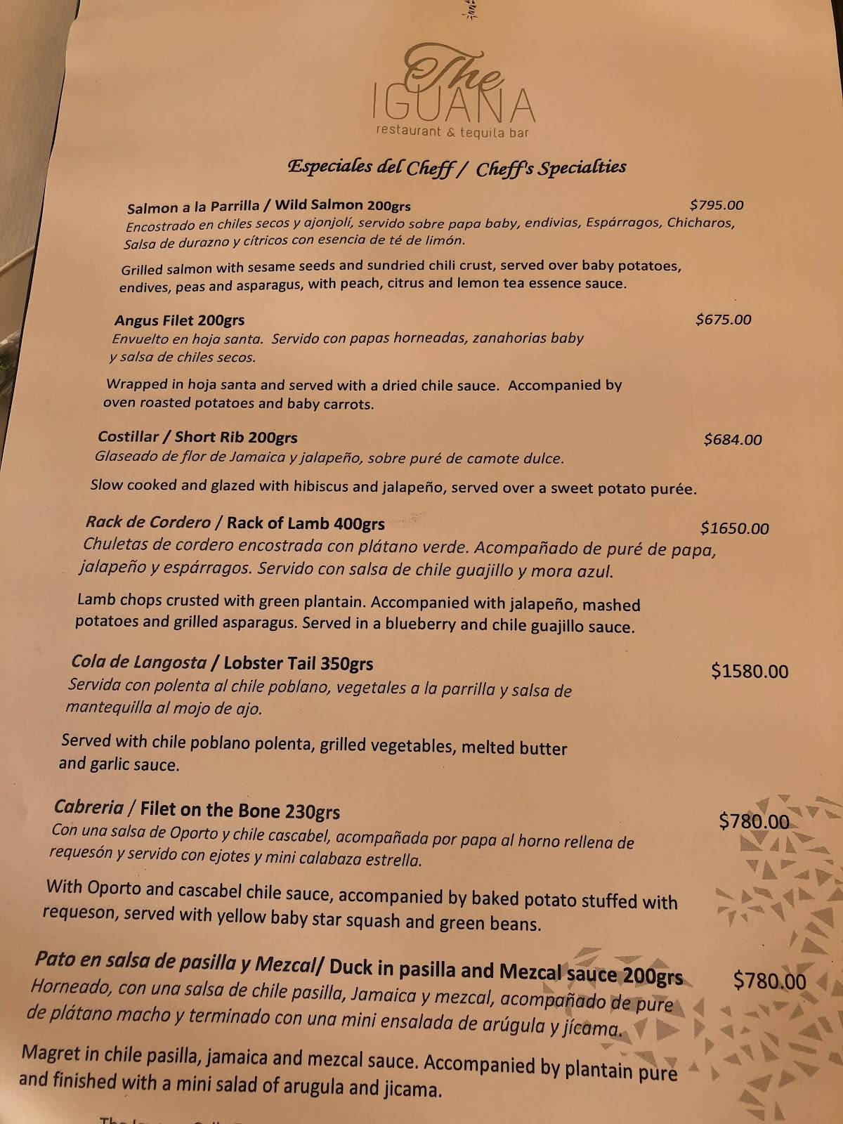 Menu at The Iguana Restaurant & Tequila Bar, Puerto Vallarta, C ...