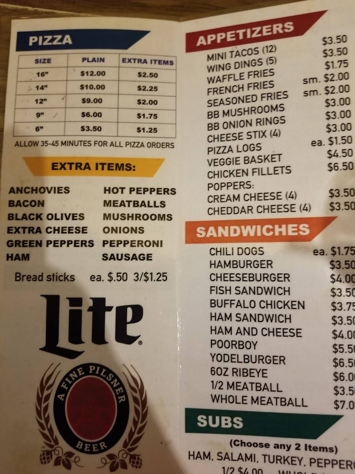 Menu at The Jug Handle restaurant, Transfer