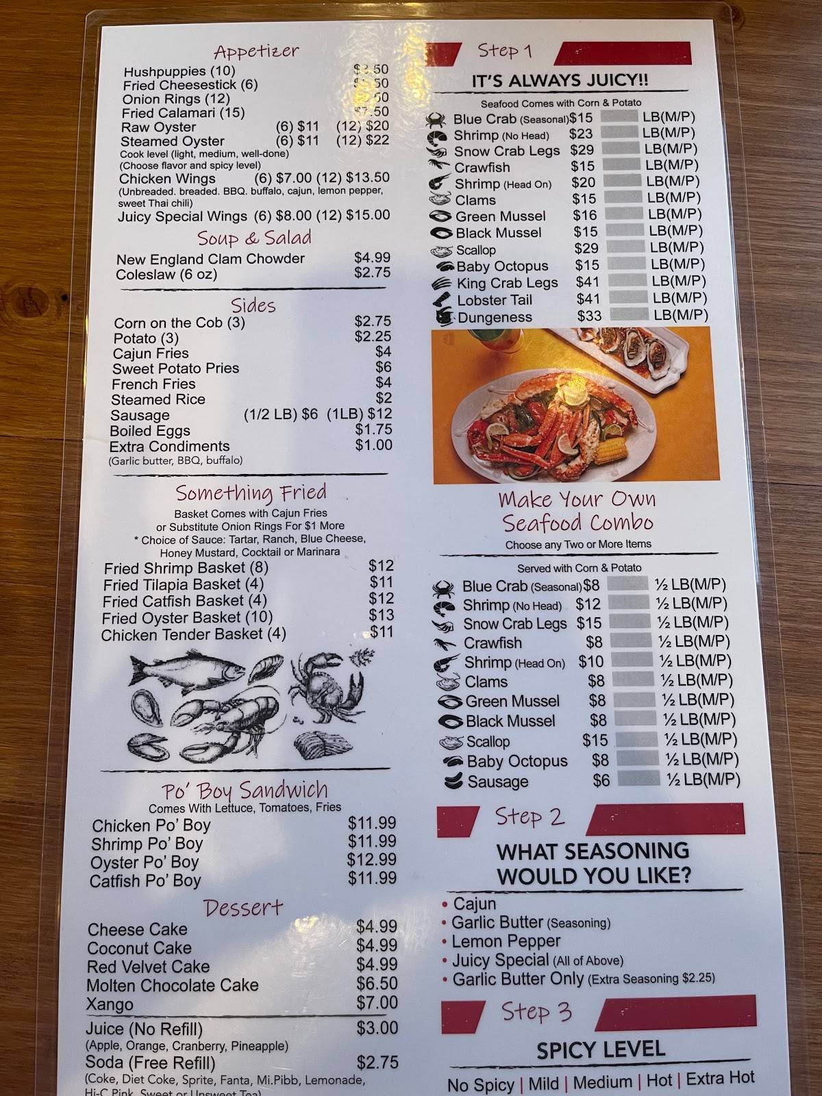 Menu at The Juicy Seafood McComb restaurant, McComb