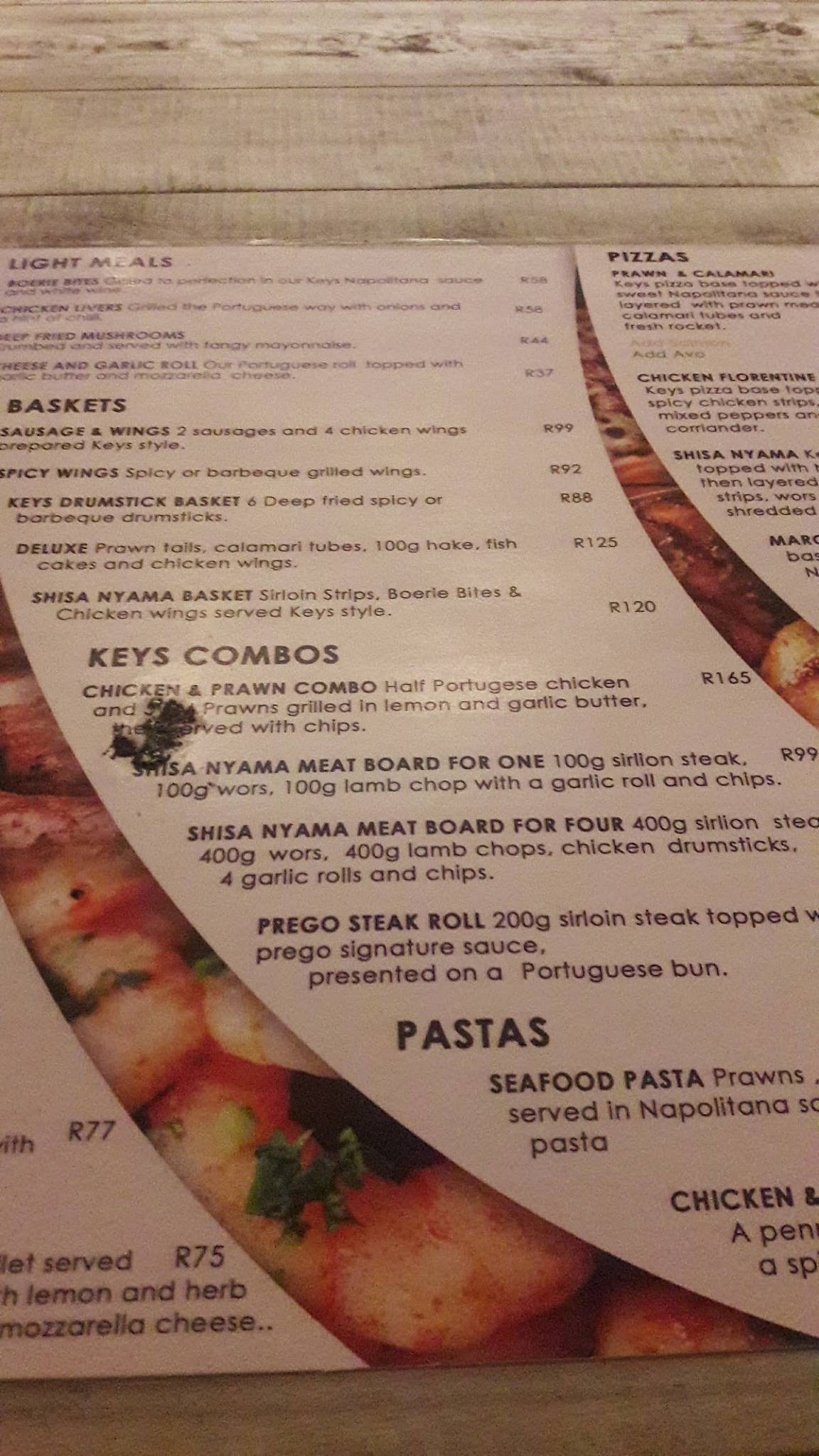 Menu at The Keys on Florida restaurant, Durban