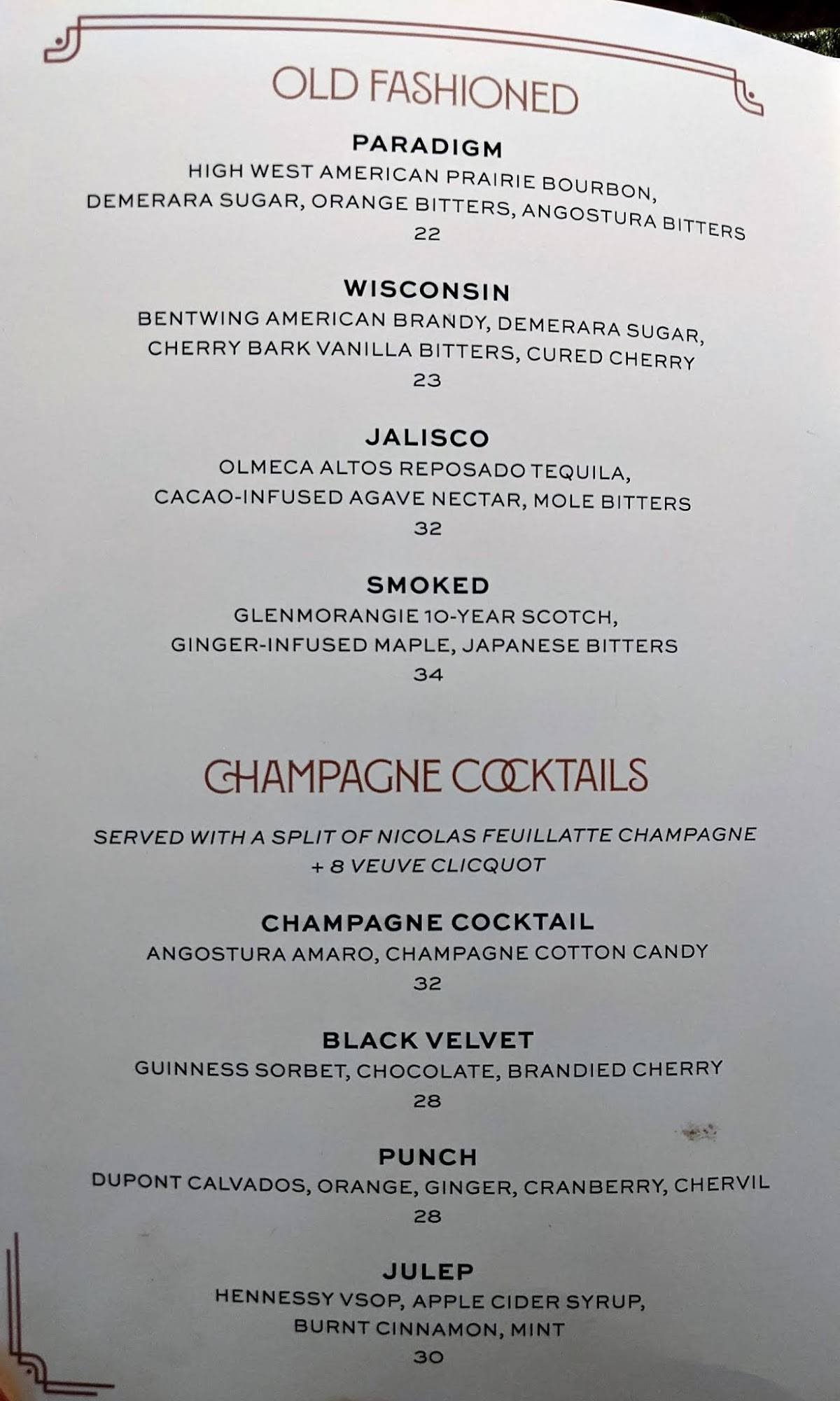 Menu at The Mayfair Supper Club, Las Vegas