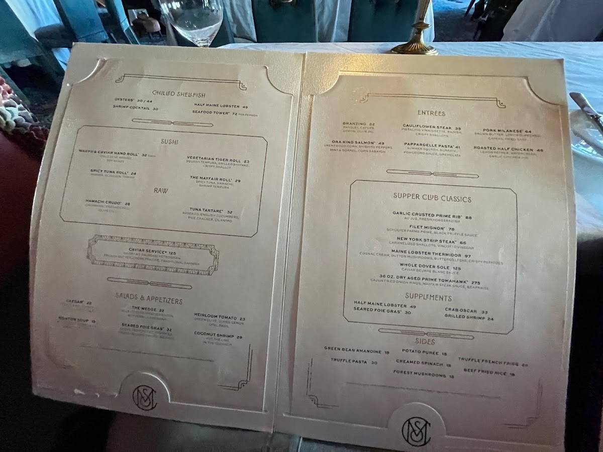 Menu at The Mayfair Supper Club, Las Vegas
