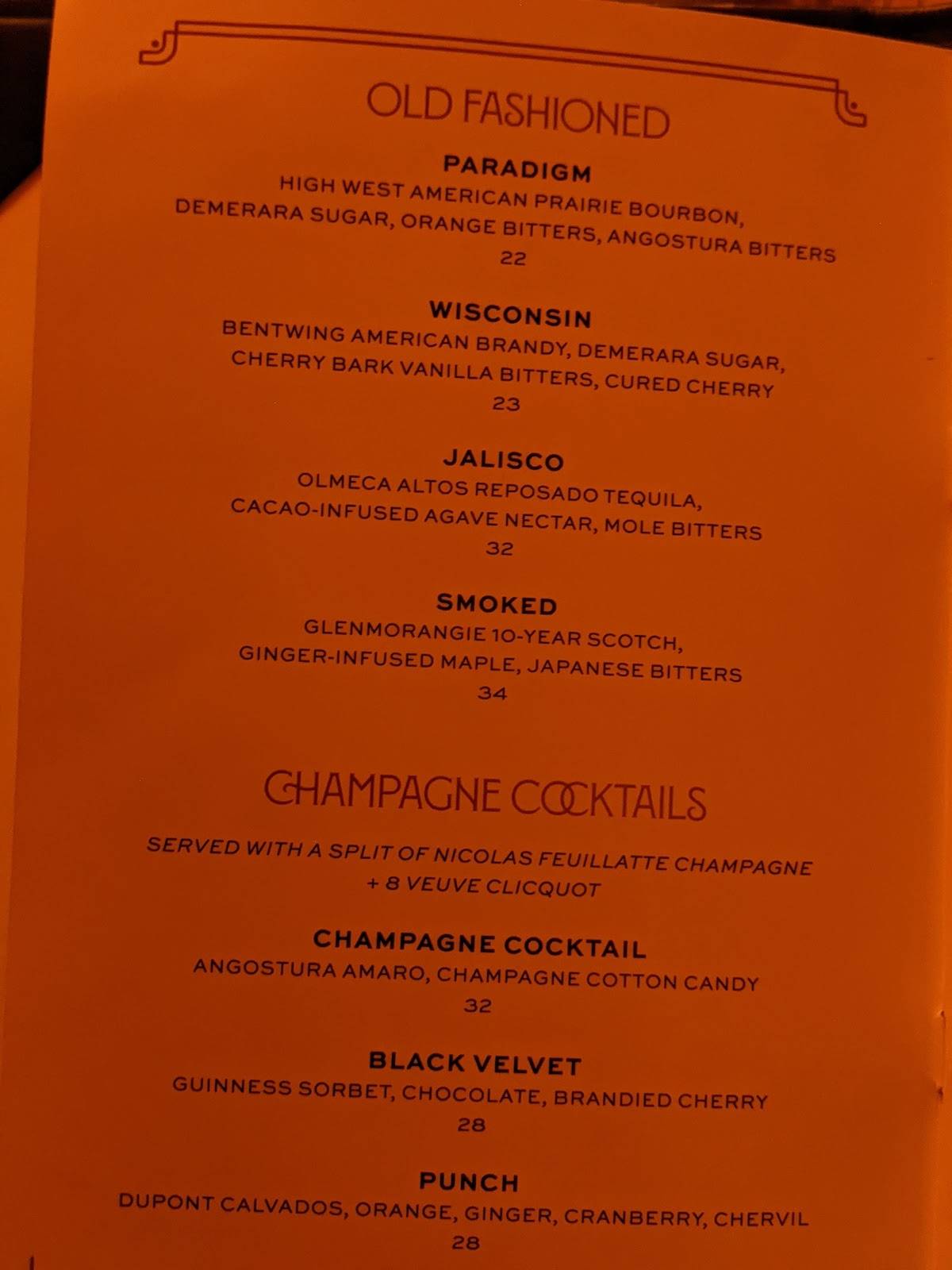 Menu at The Mayfair Supper Club, Las Vegas