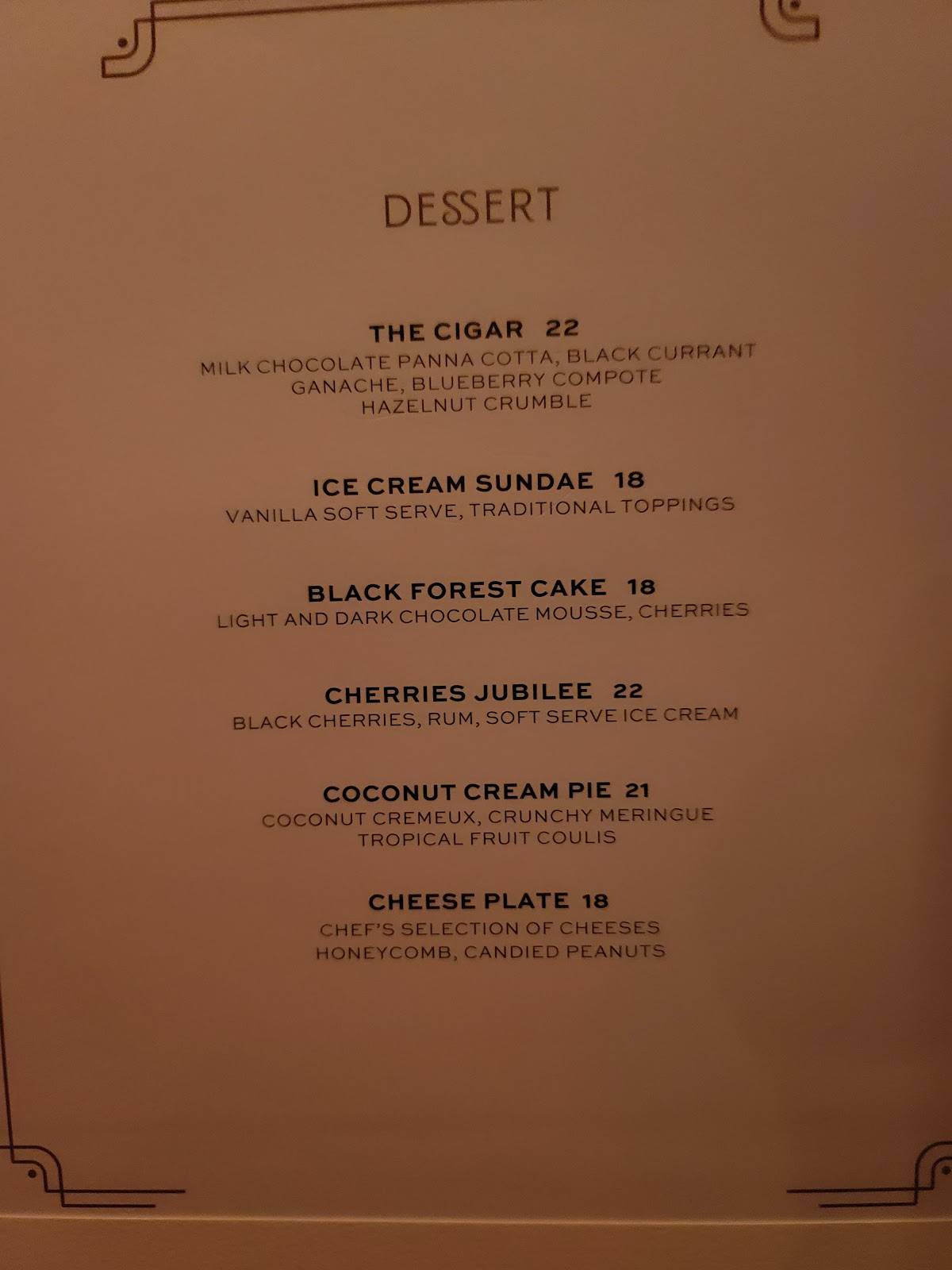 Menu at The Mayfair Supper Club, Las Vegas