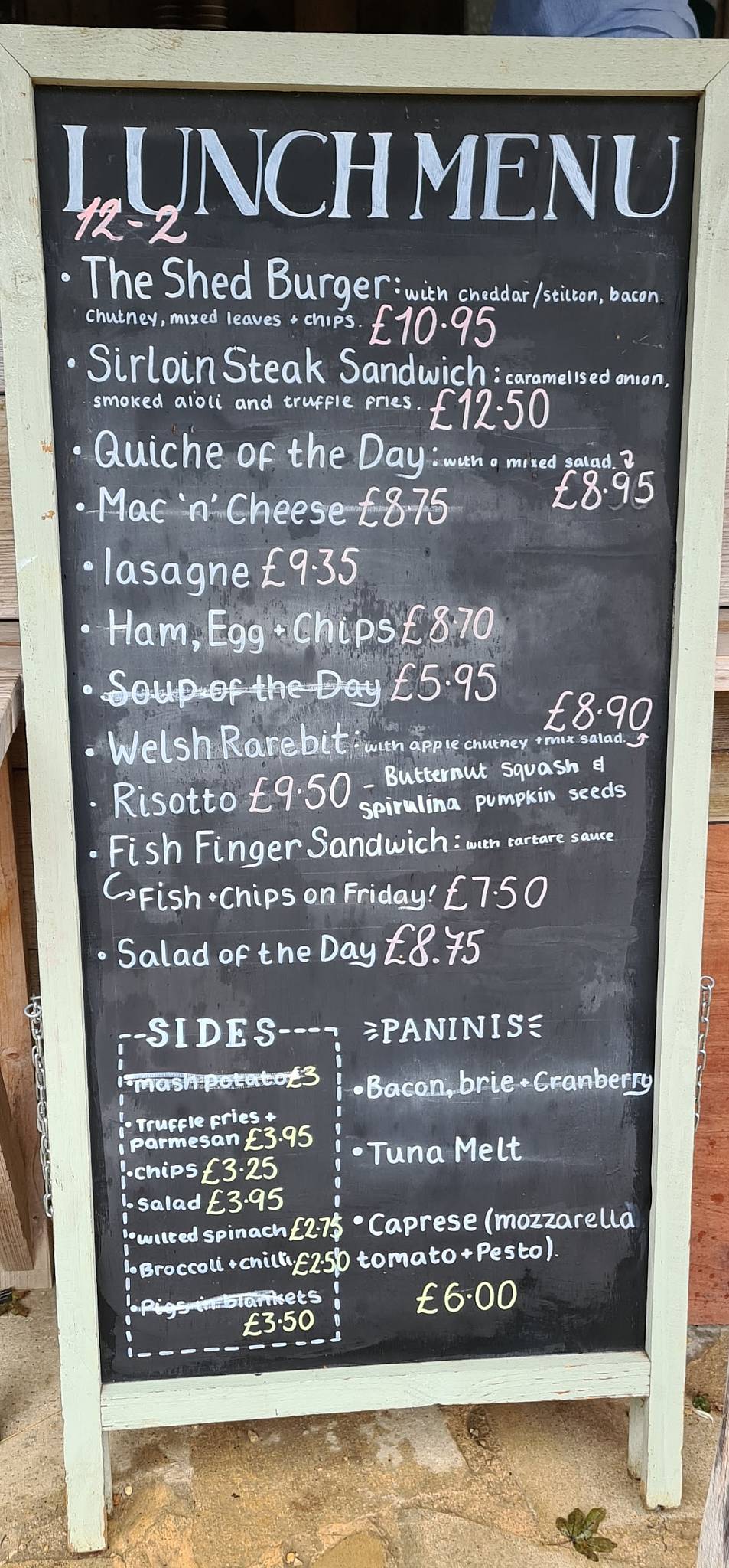 Menu at The Old Shed cafe, Charlbury