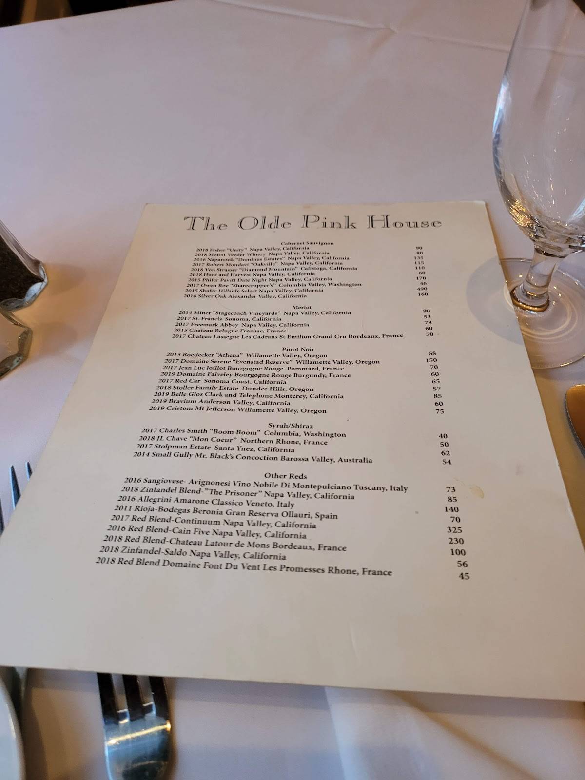 Menu at The Olde Pink House pub & bar, Savannah