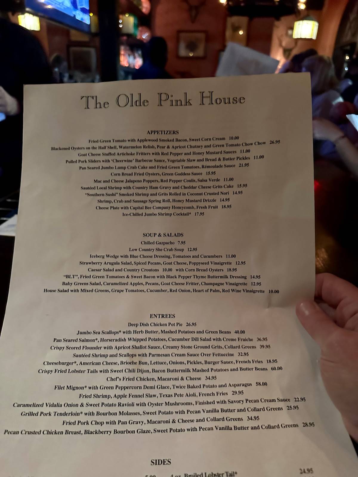 Menu at The Olde Pink House pub & bar, Savannah