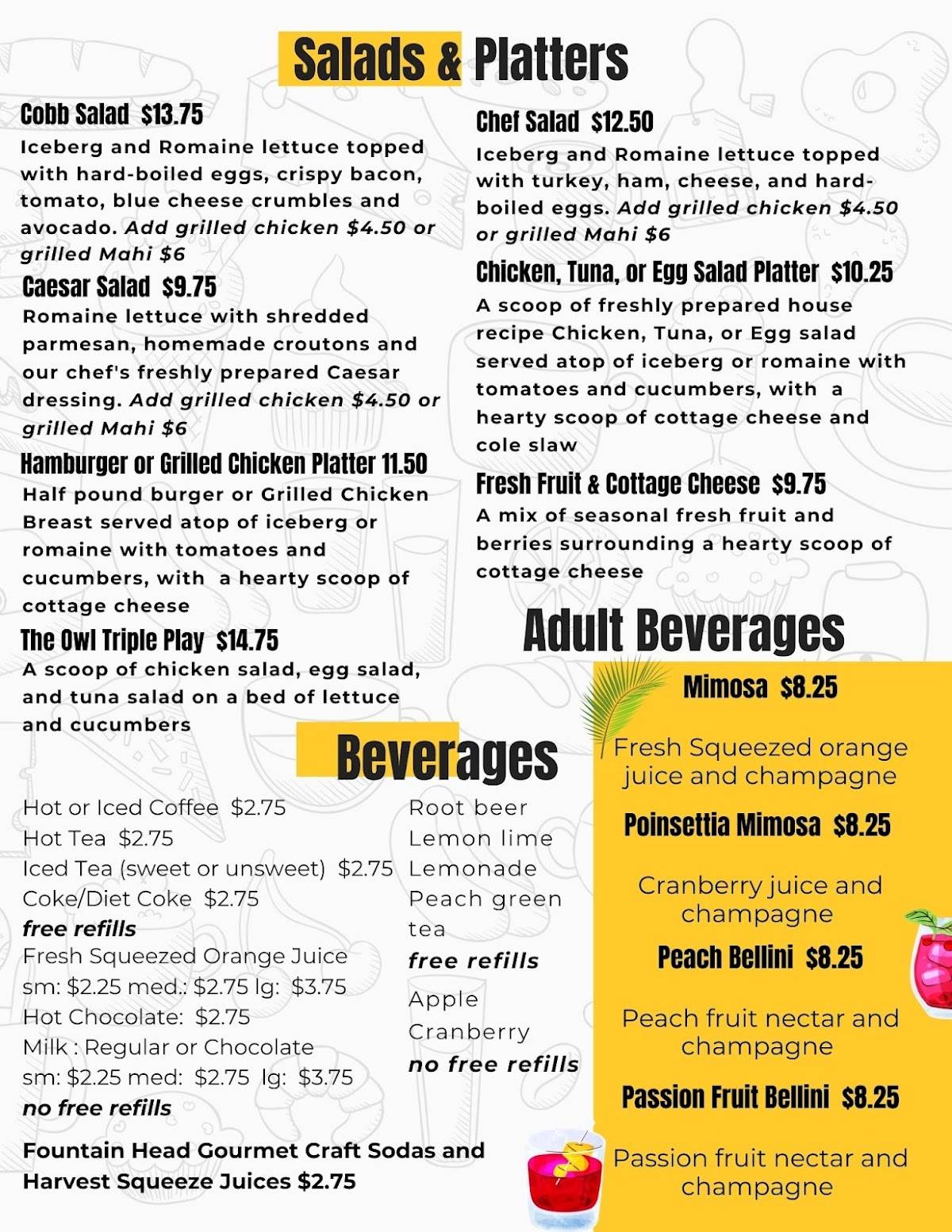 Menu at The Owl Country Grille restaurant, Boynton Beach, Le Chalet Blvd #5