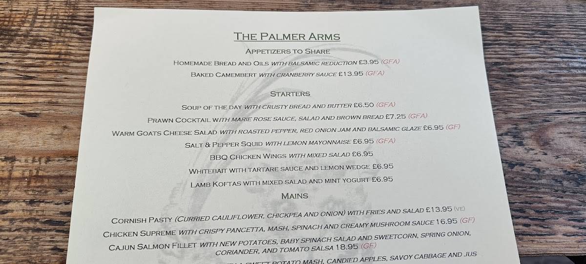 Menu at The Palmer Arms pub & bar, Windsor