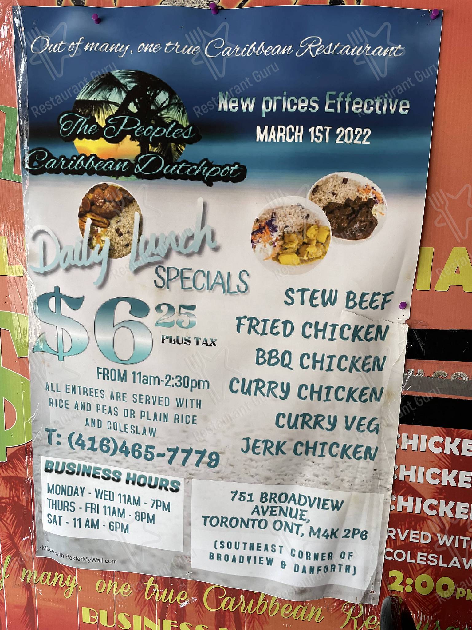 Menu at The Peoples Caribbean Dutch Pot restaurant, Toronto, 751 ...