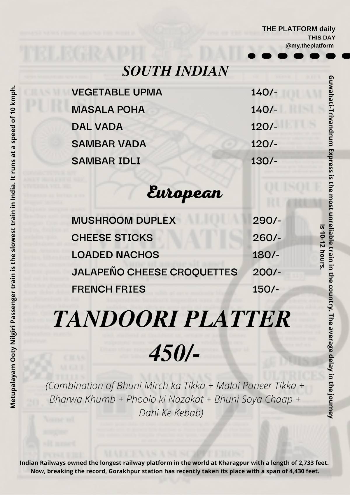Menu at The Platform Restaurant, Panchkula