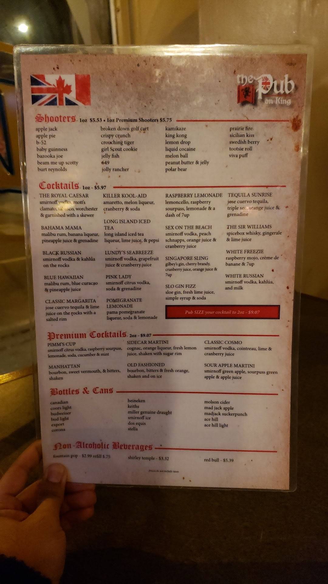 Menu at The Pub On King, Waterloo, 77 King St N