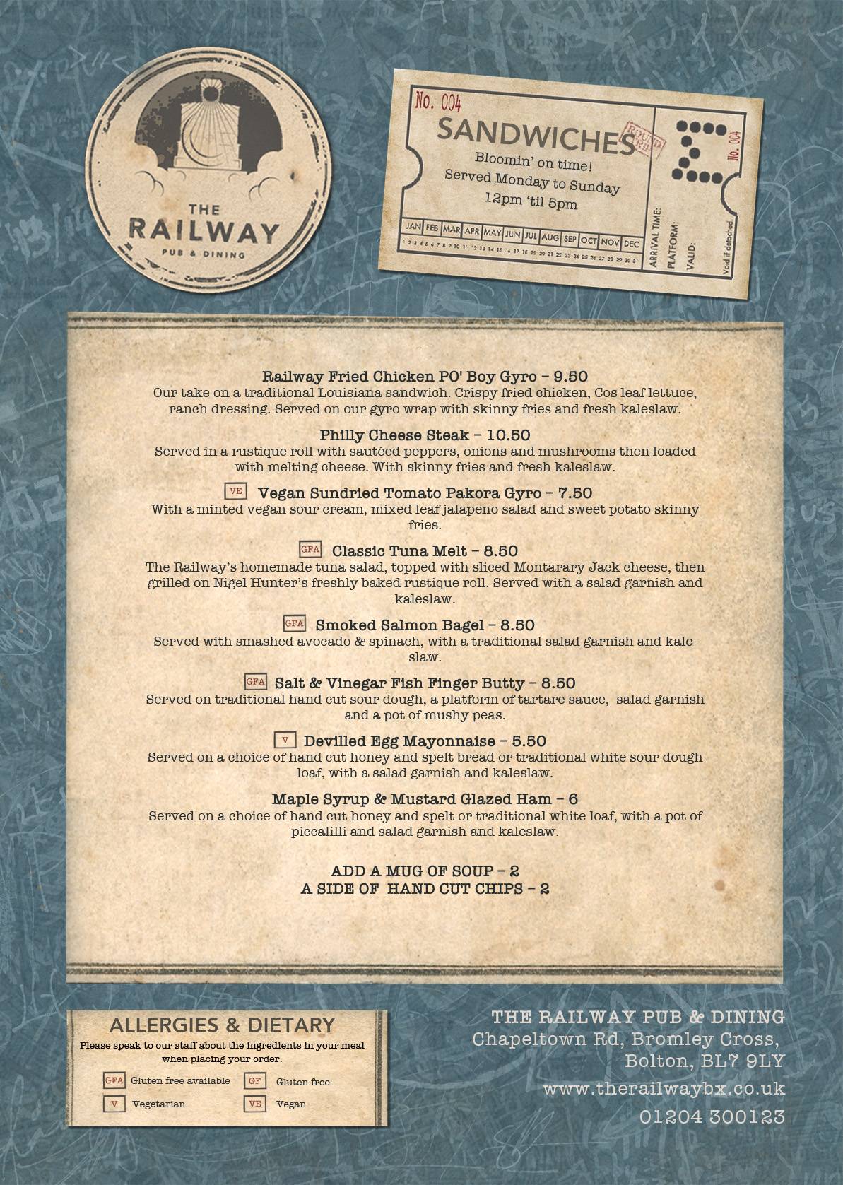 Menu at The Railway pub & bar, Bolton, 37 Chapeltown Rd