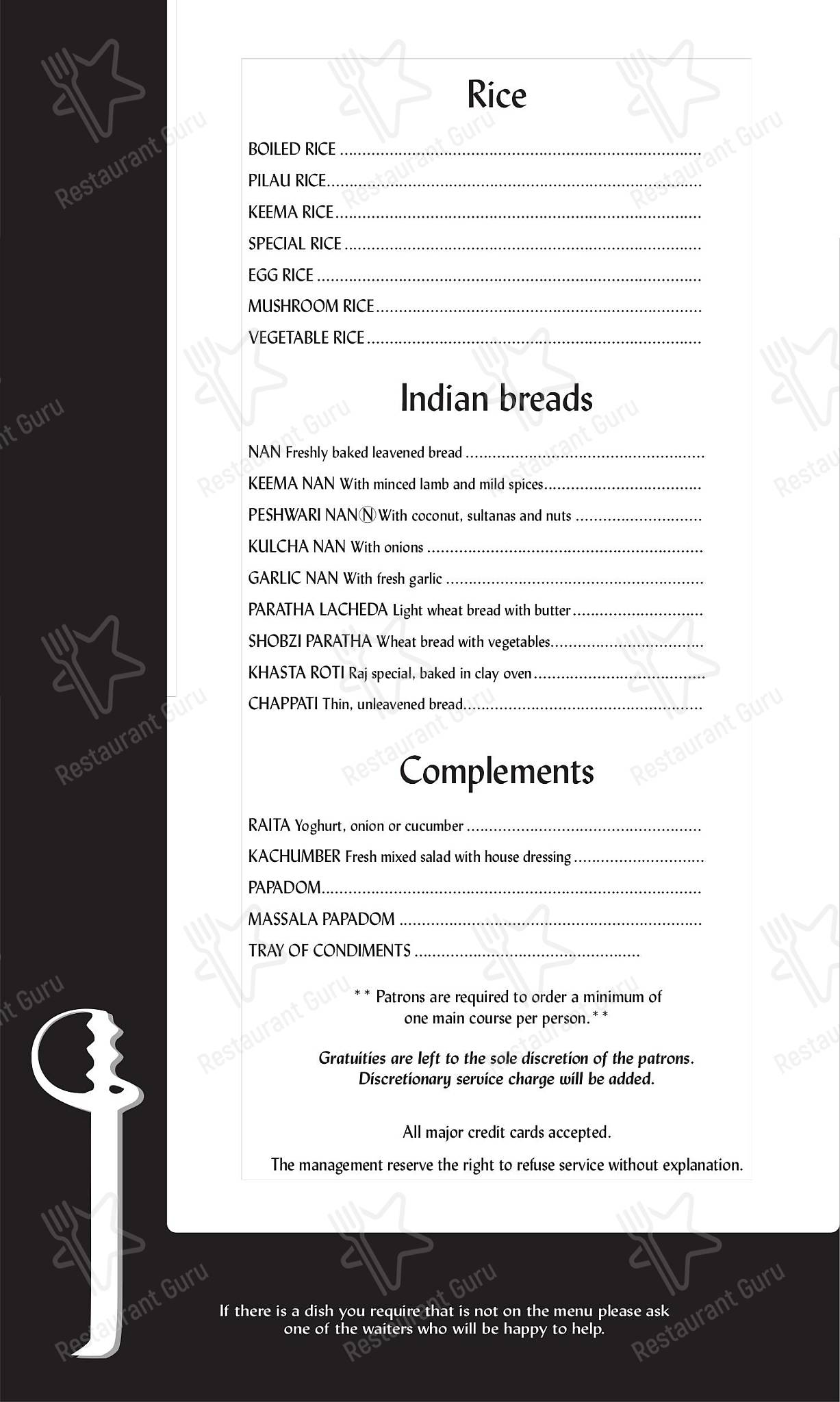 Menu at The Raj Restaurant, Kettering