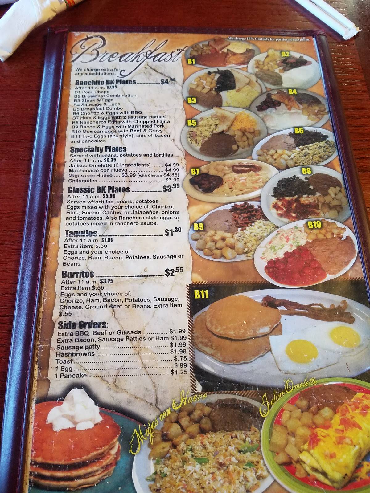 Menu at The Ranchito#5 waco restaurant, Waco