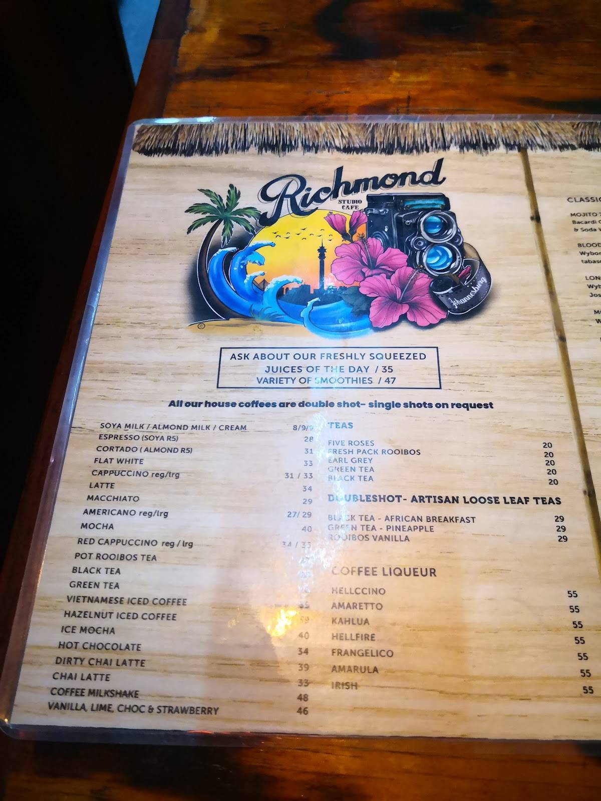 Menu at The Richmond Studio Cafe, Johannesburg