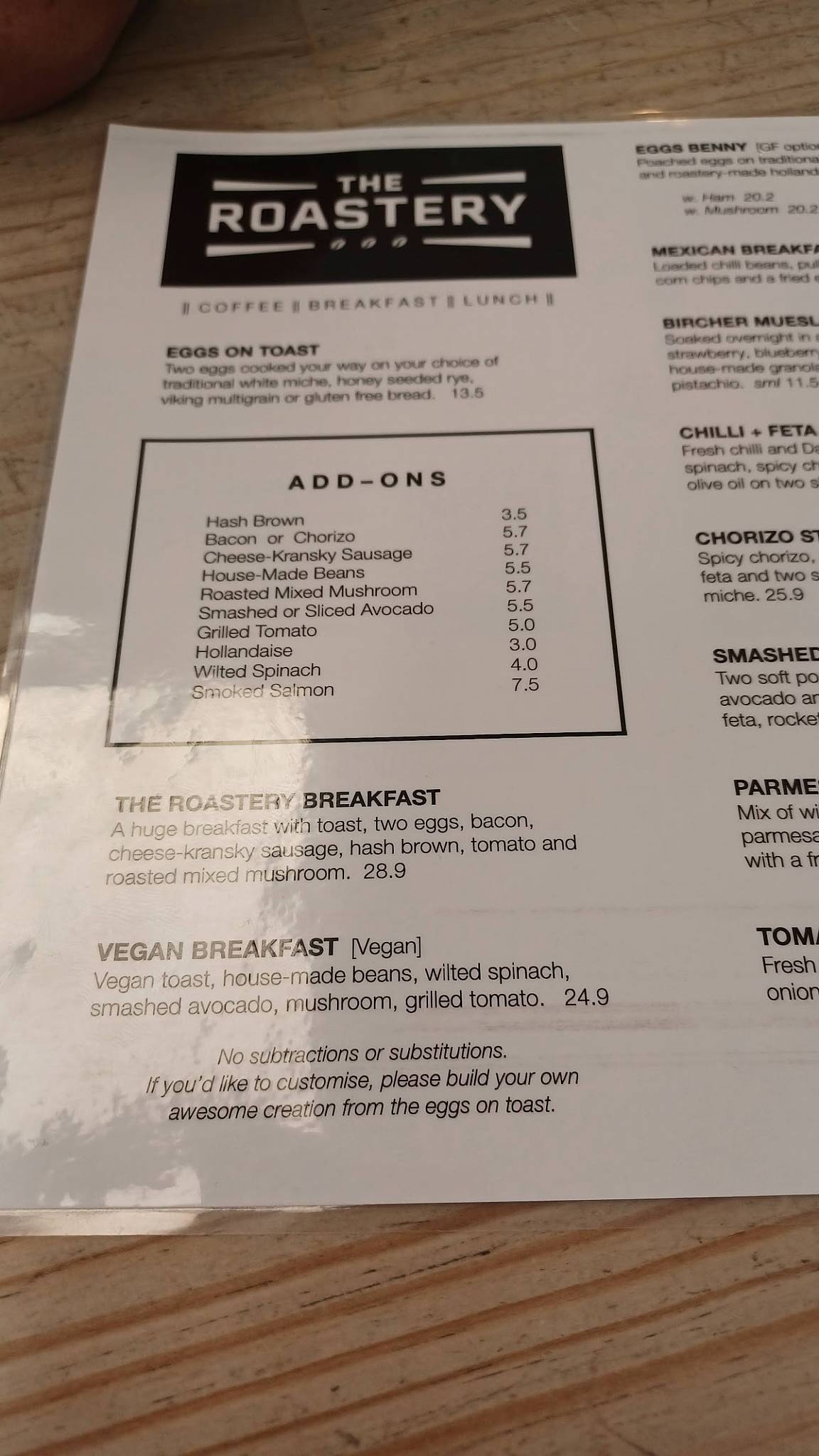 Menu at The Roastery cafe, Canning Vale, 10/395 Warton Rd