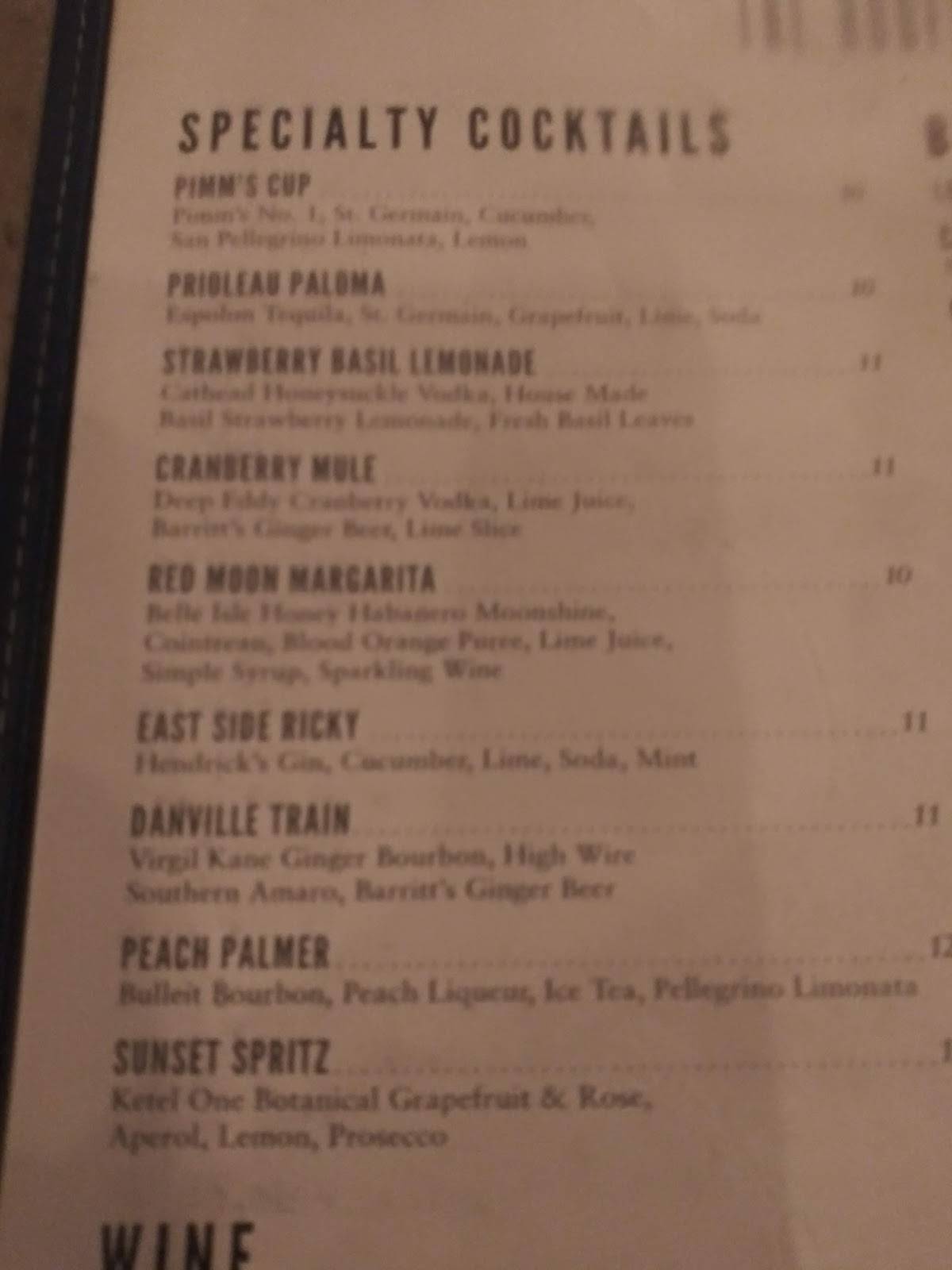 Menu at The Rooftop at the Vendue pub & bar, Charleston
