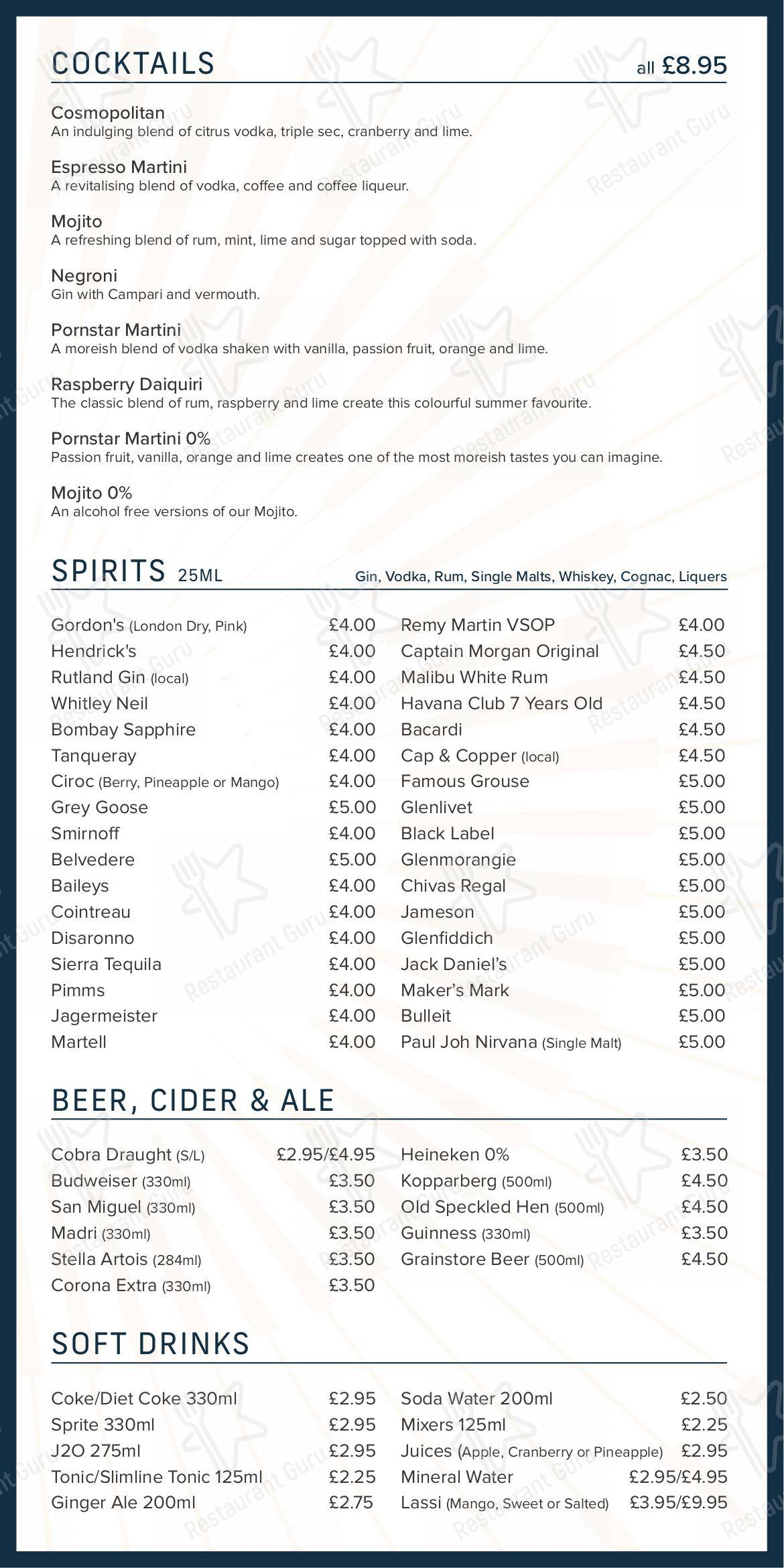 Menu at The Royal Duke Oakham - Indian Cuisine (Takeout) pub & bar, Oakham