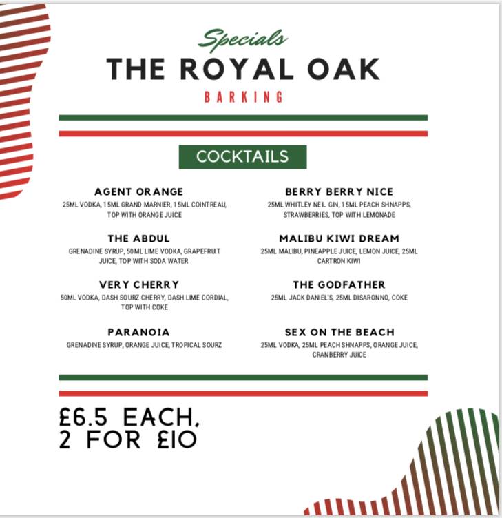 Menu at The Acorn pub & bar, Barking