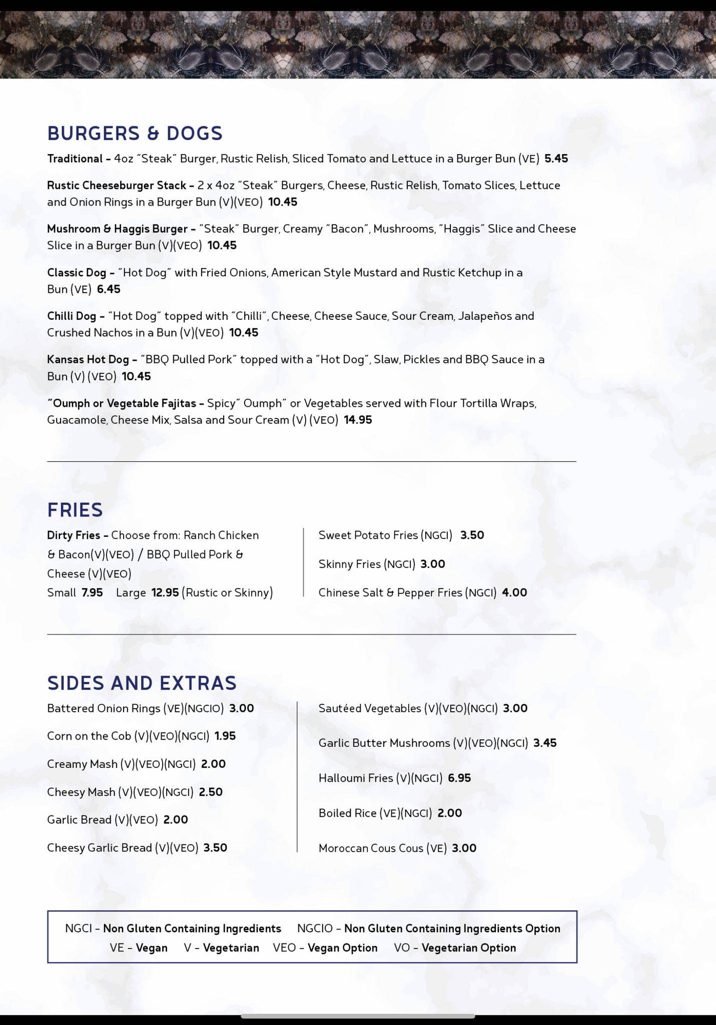 Menu at The Rustic Grill restaurant, Turriff