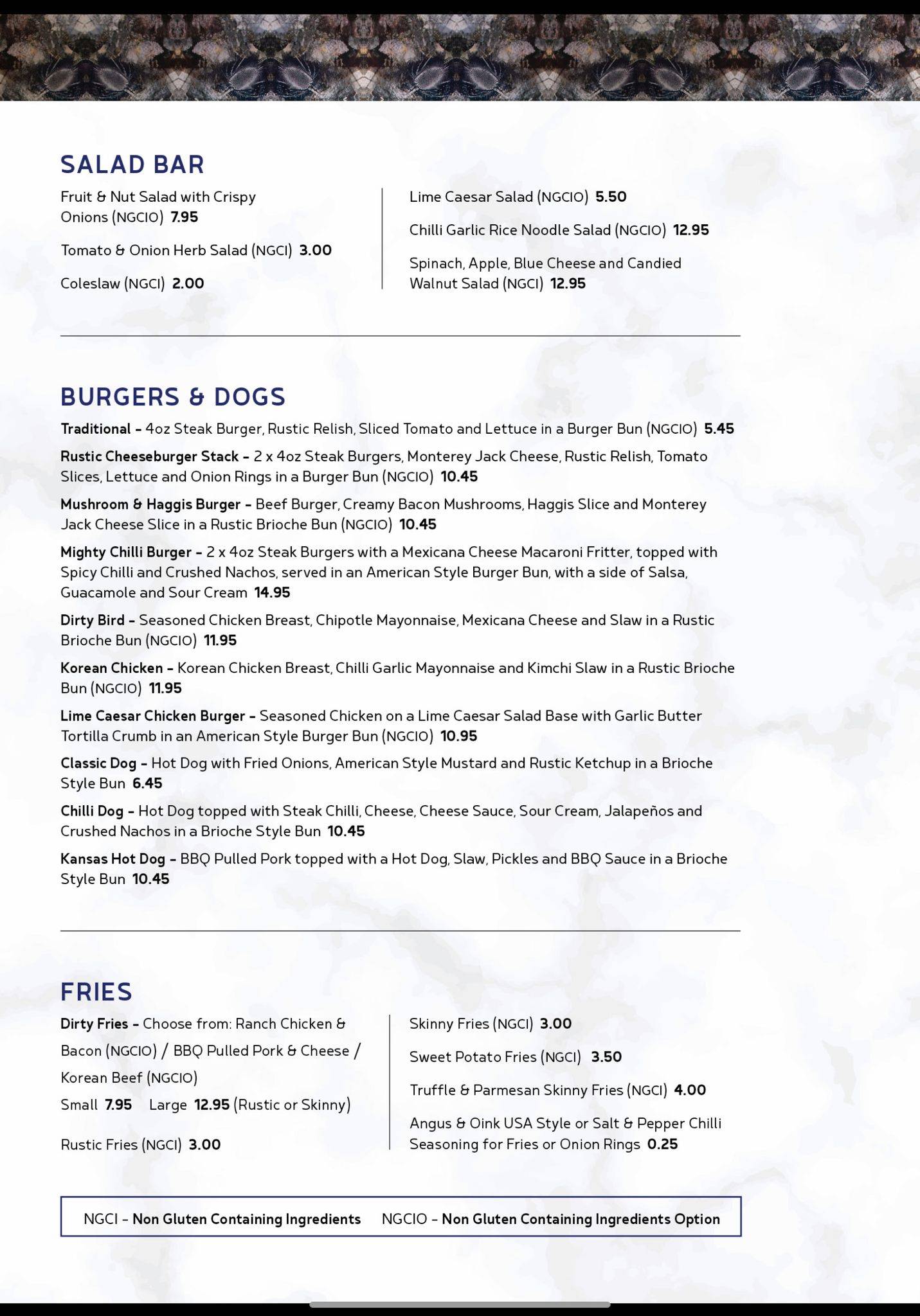Menu at The Rustic Grill restaurant, Turriff