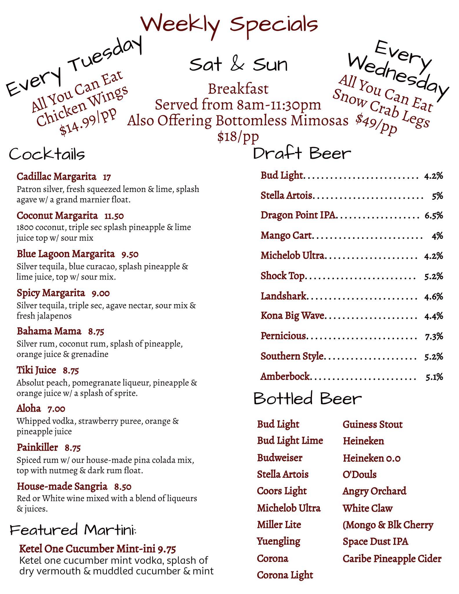 Menu at The Shack Riverfront Restaurant & Outback Tiki bar, Palm Bay