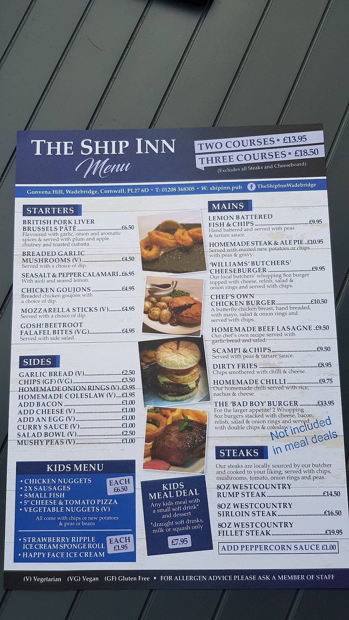 Menu at The Ship Inn pub & bar, Wadebridge, Gonvena Hill