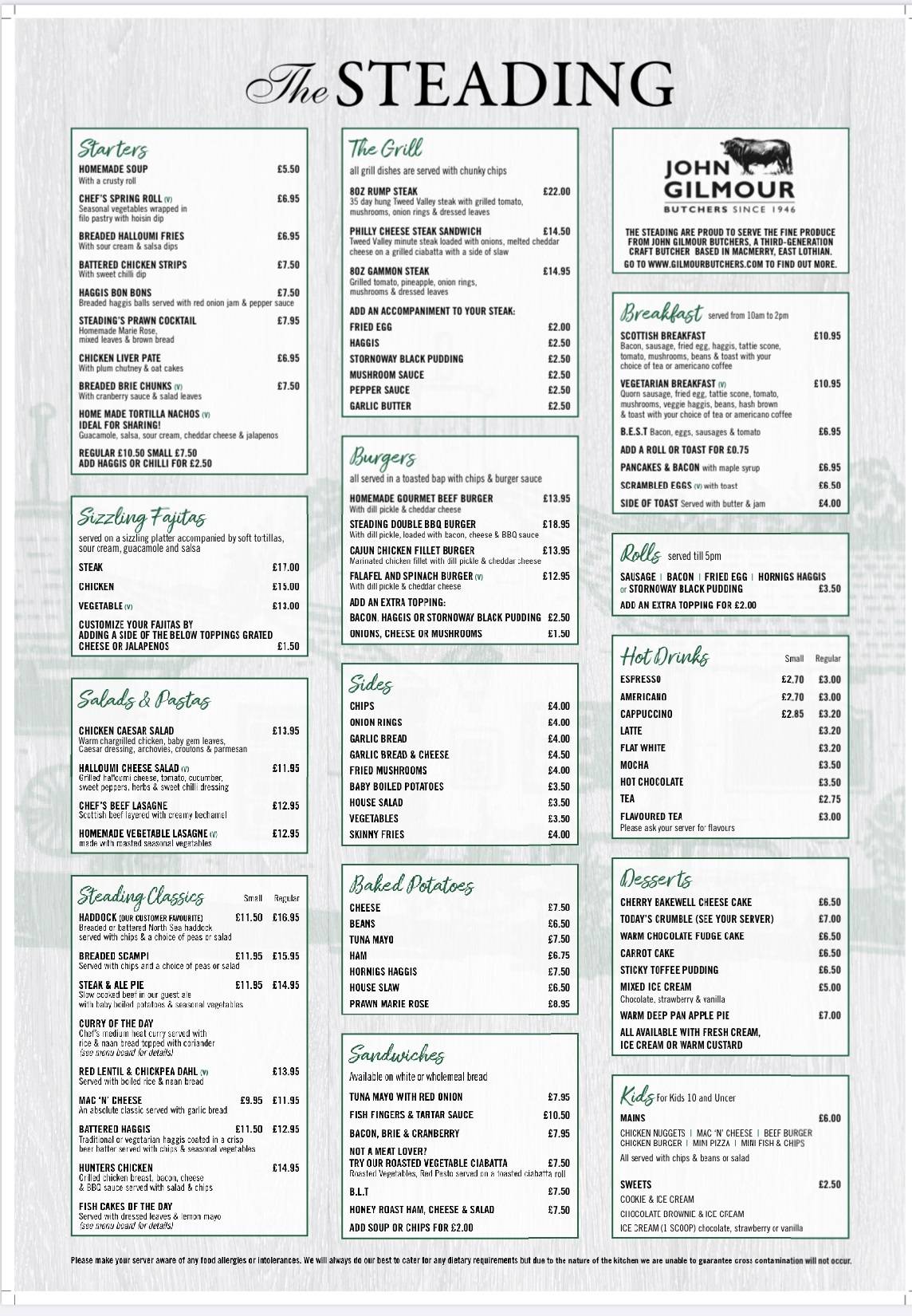 Menu at The Steading pub & bar, Edinburgh, 118-120 Biggar Rd