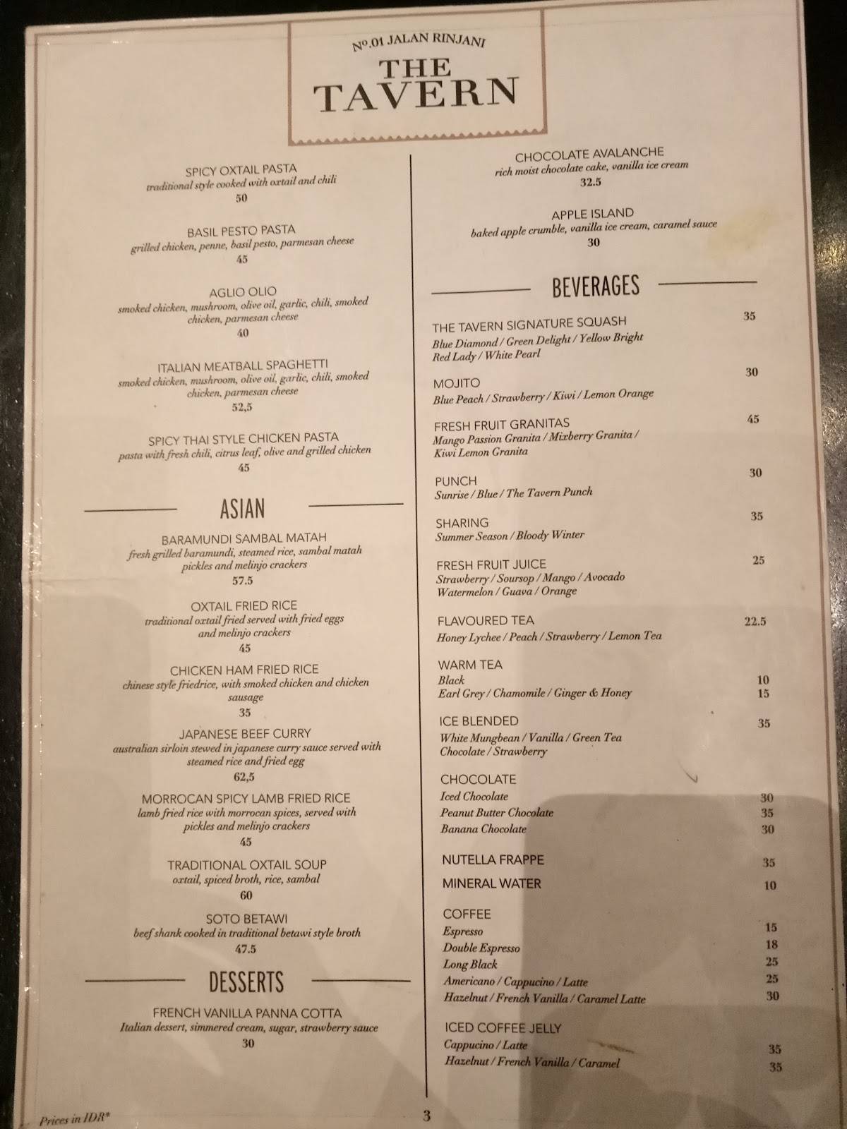 Menu at The Tavern pub & bar, Semarang, Jl. Rinjani No.1