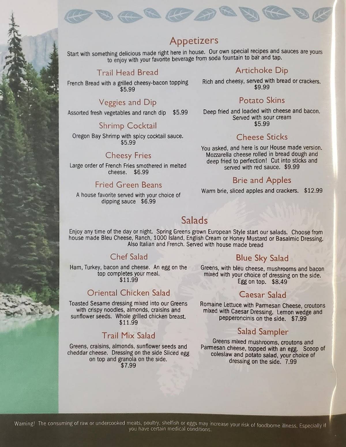 Menu at The Trails Restaurant & Lounge, Grangeville
