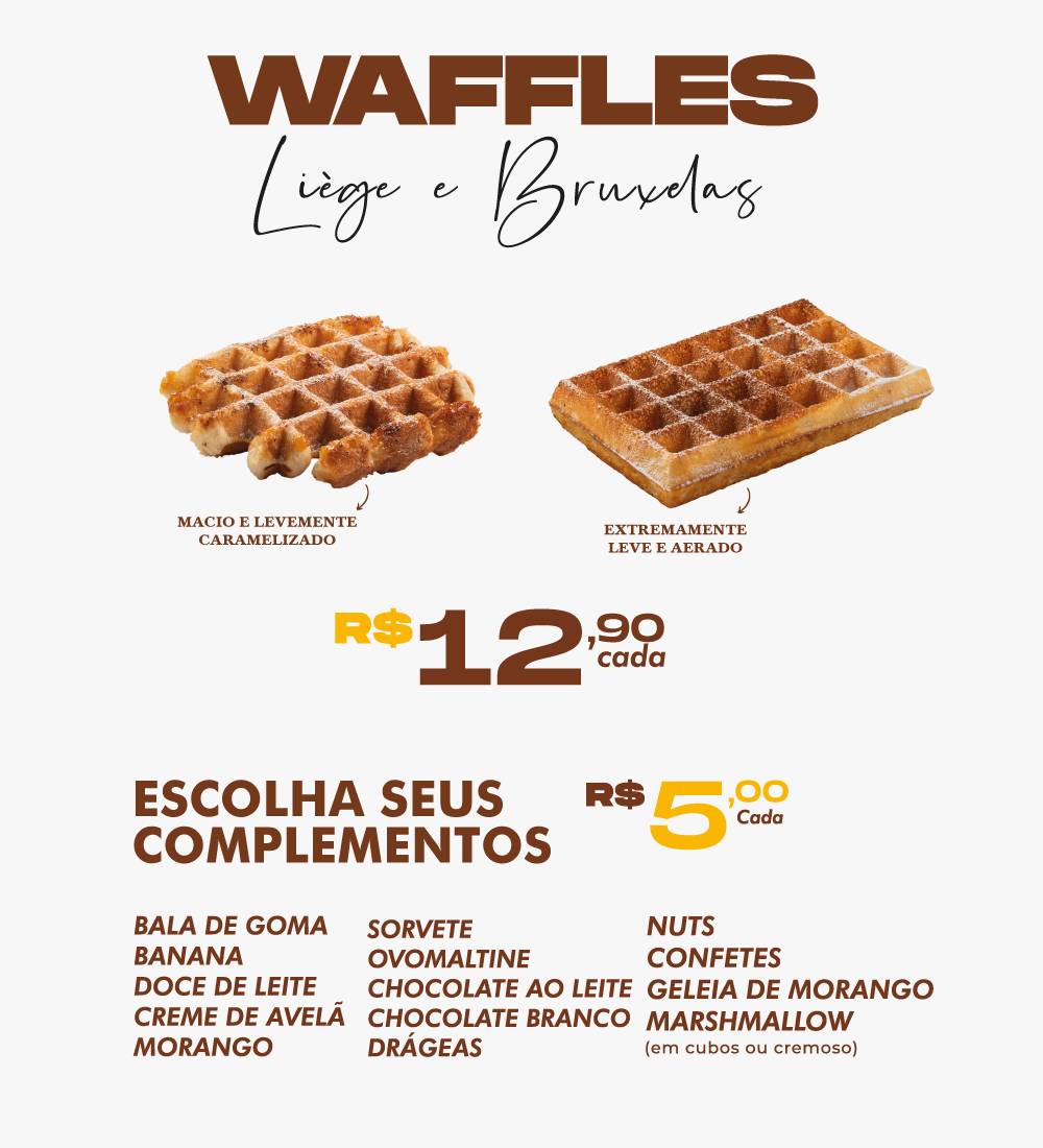 Menu at The Waffle King restaurant, Manaus
