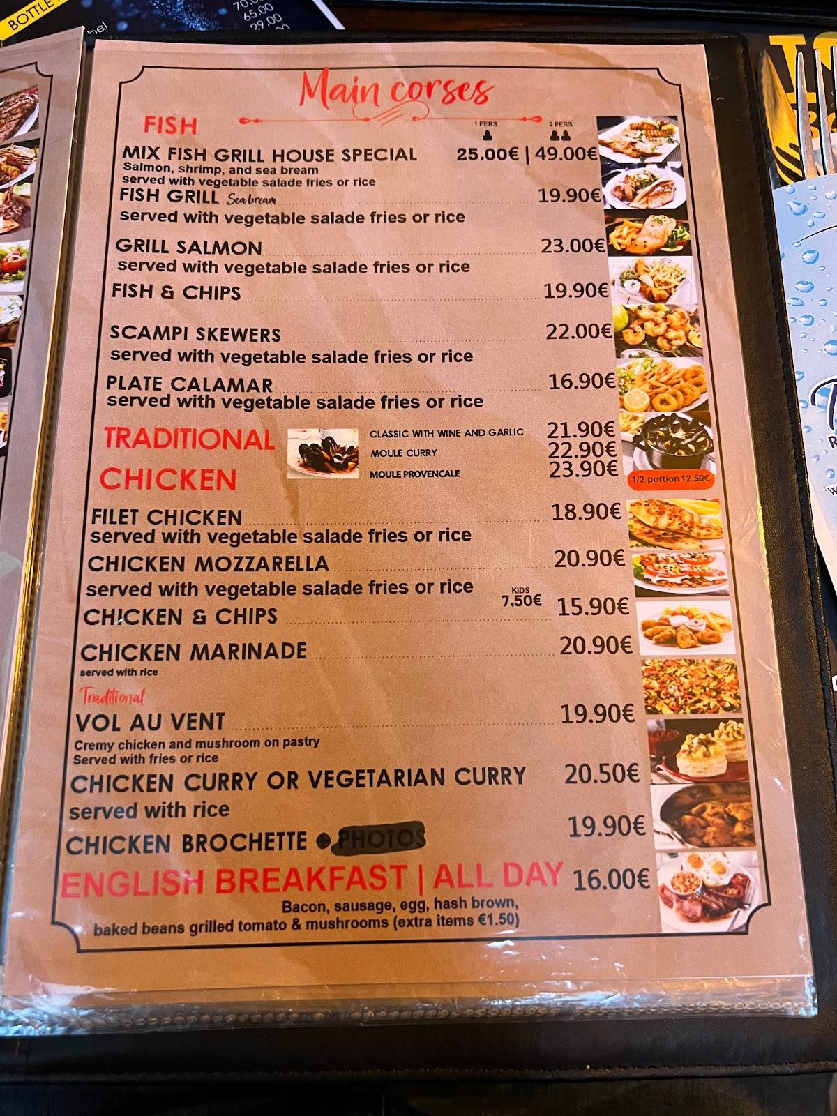 Menu at The blue, Brussels